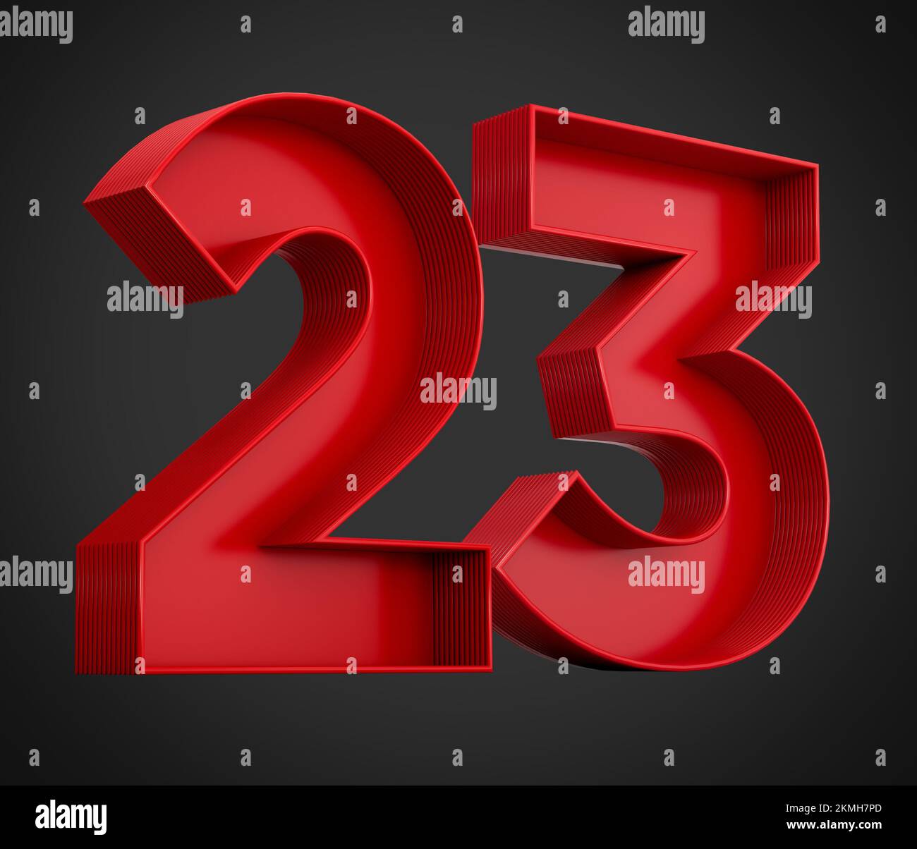 A 3d rendering of the number twenty-three in red over the black ...