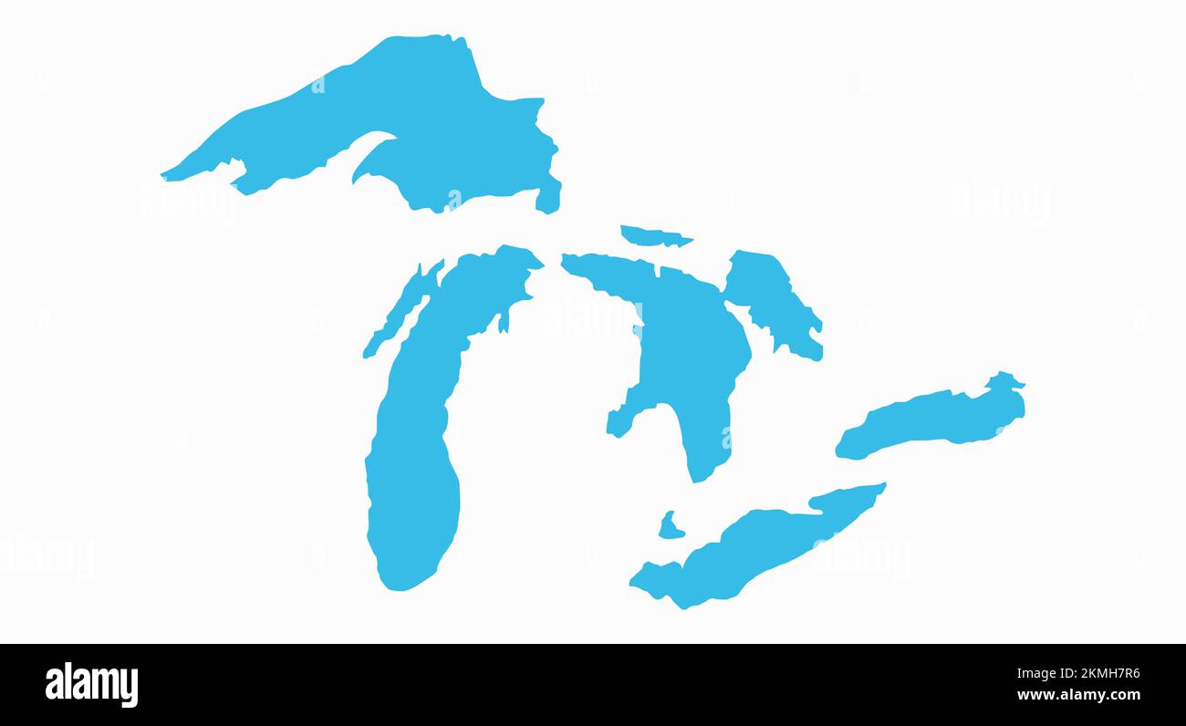 Great Lakes silhouette map simple icon set. Each lake is separate. Flat ...