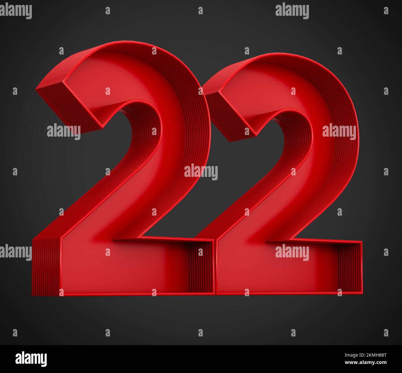 A 3d rendering of the number twenty-two in red over the black ...