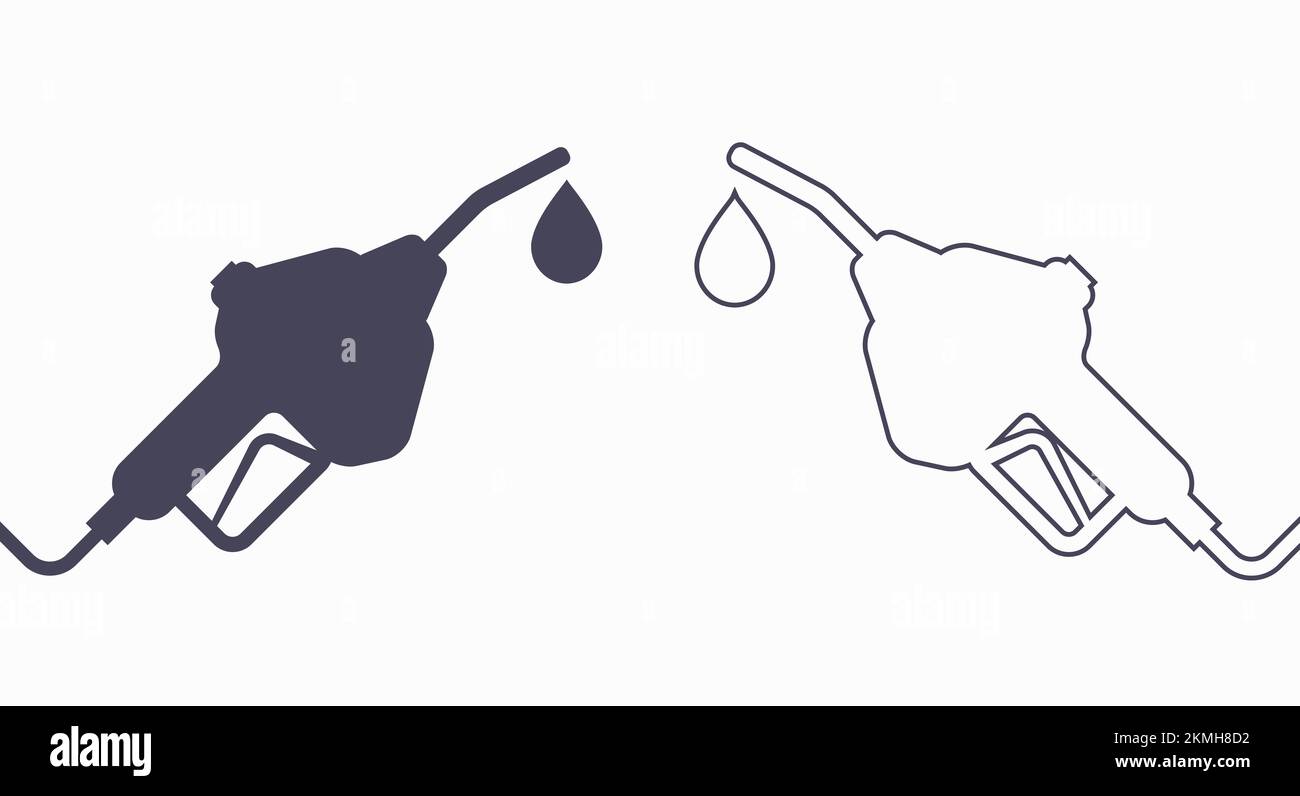 Fuel station, gas gun with a drop silhouette and line icon. Flat ...