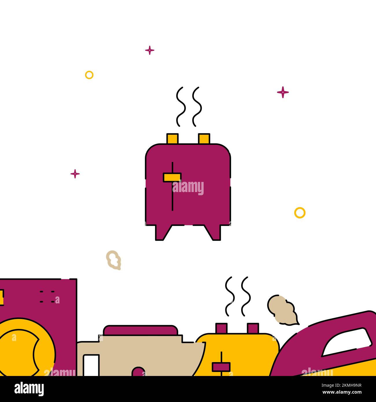 Toaster with smoke filled line icon, simple illustration, related ...