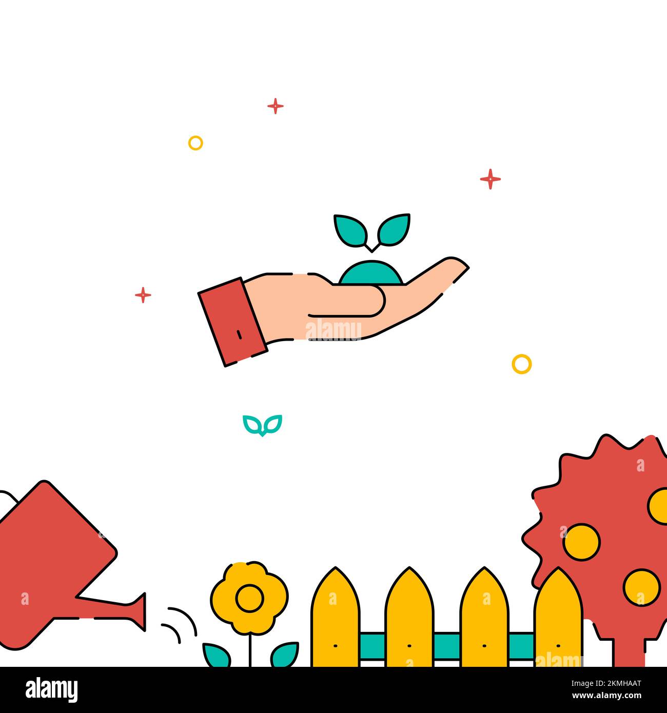 Hand holding plant sprout filled line icon, simple illustration ...