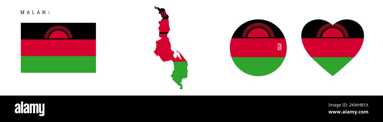 Malawi flag icon set. Malawian pennant in official colors and ...