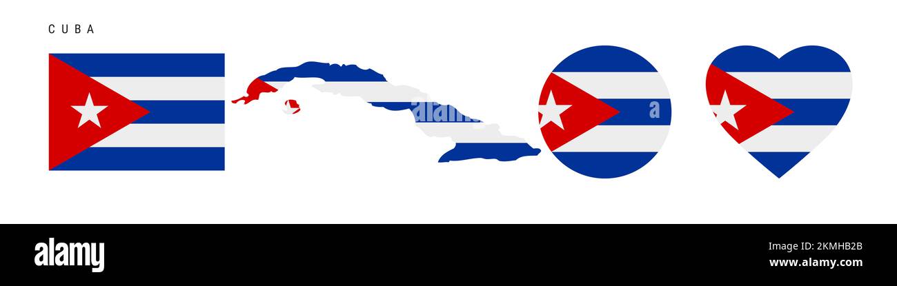 Cuba flag icon set. Cuban pennant in official colors and proportions. Rectangular, map-shaped ...