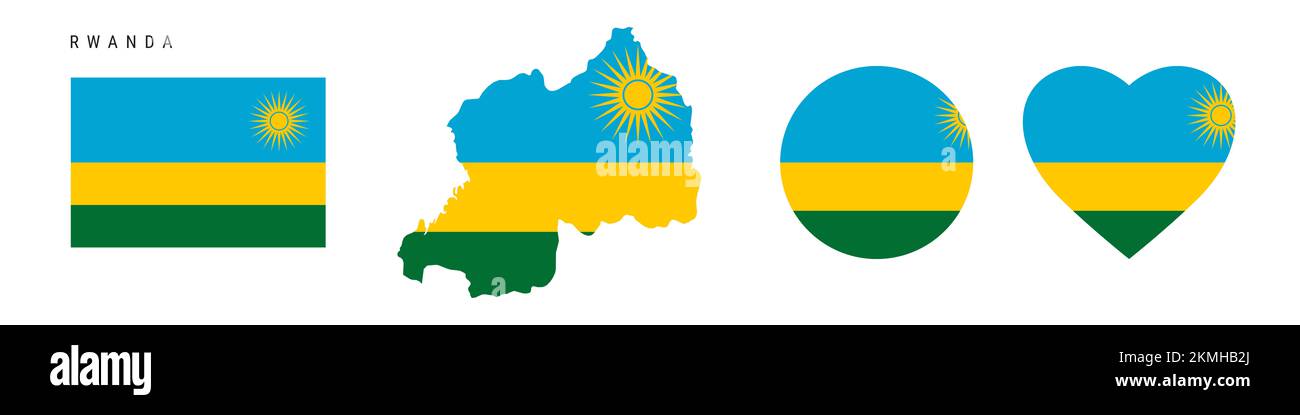 Rwanda flag icon set. Rwandan pennant in official colors and ...
