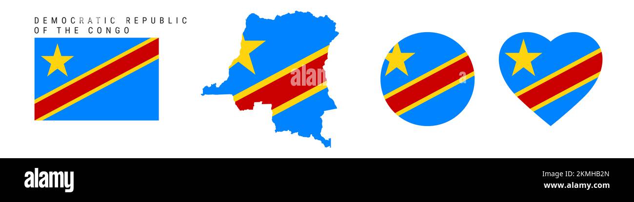 Democratic Republic of the Congo flag icon set. DR Congo pennant in ...