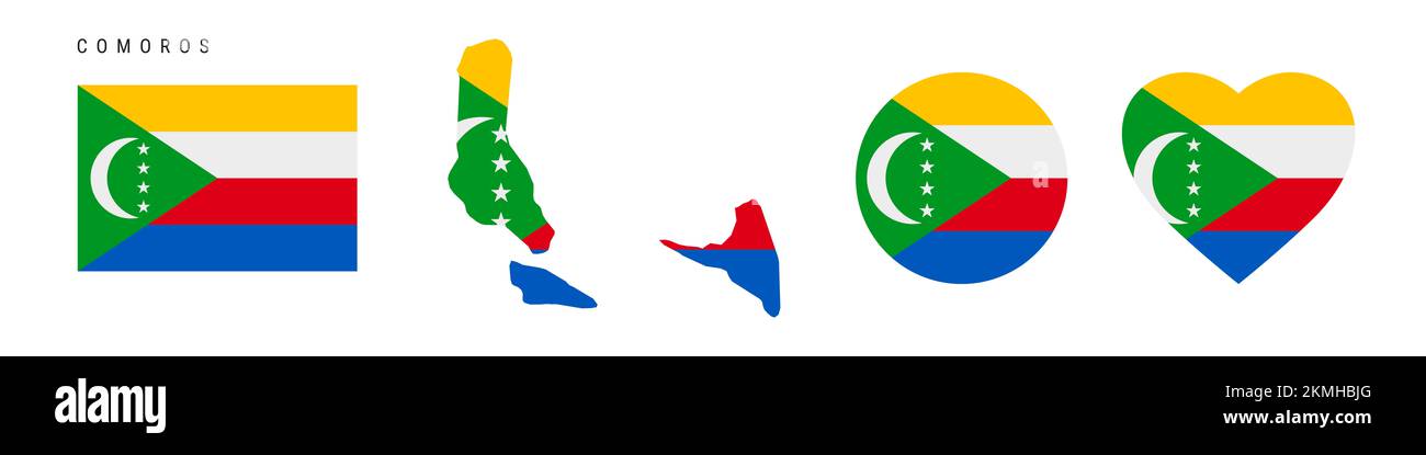 Comoros flag icon set. Union of the Comoros pennant in official colors ...