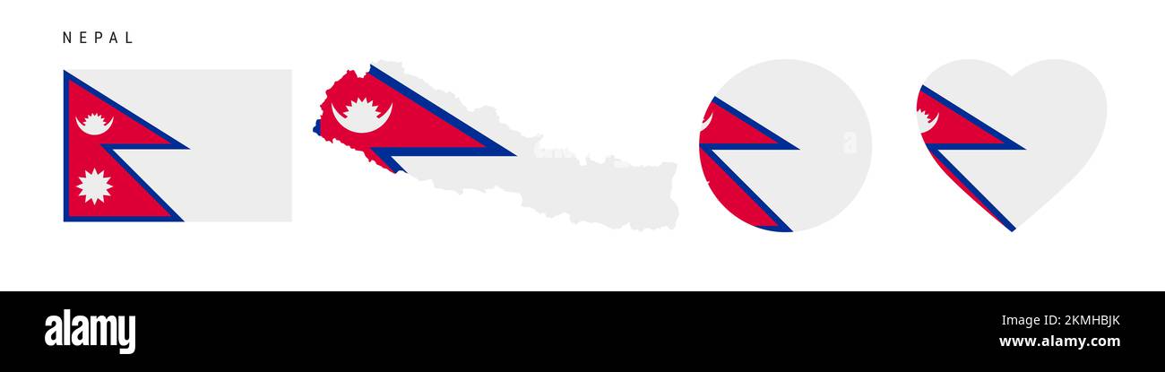 Nepal flag icon set. Nepali pennant in official colors and proportions. Rectangular, map-shaped ...