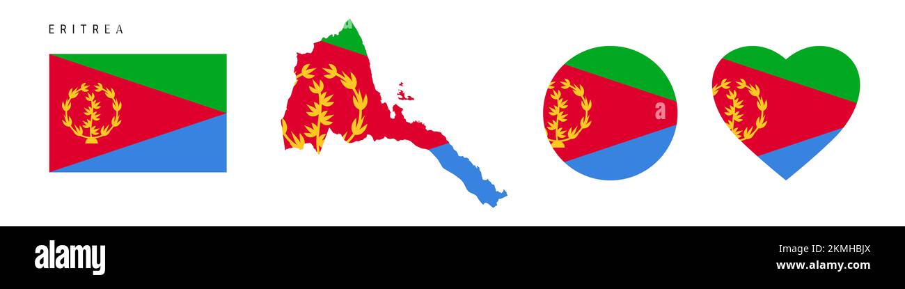 Eritrea flag icon set. Eritrean pennant in official colors and proportions. Rectangular, map ...