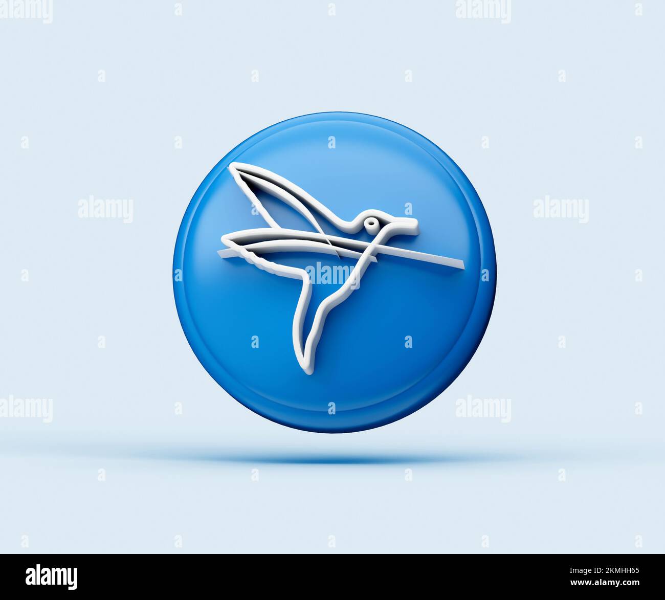 A 3d illustration of a glossy bird icon isolated on blue background ...