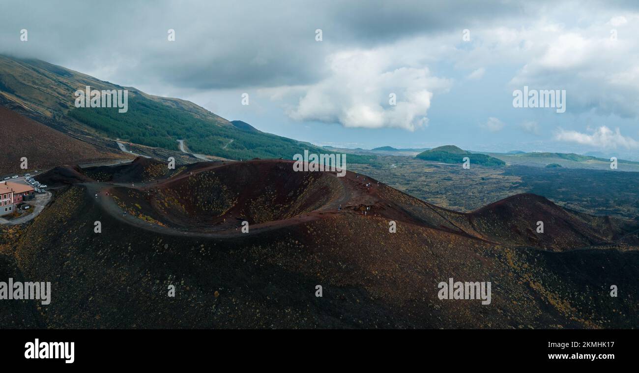Panoramic aerial wide view of the active volcano Etna Stock Photo - Alamy