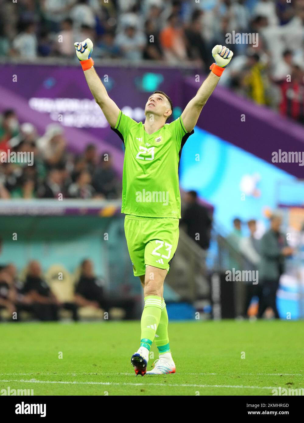 Argentina goalkeeper Emiliano Martinez celebrates their side's second ...