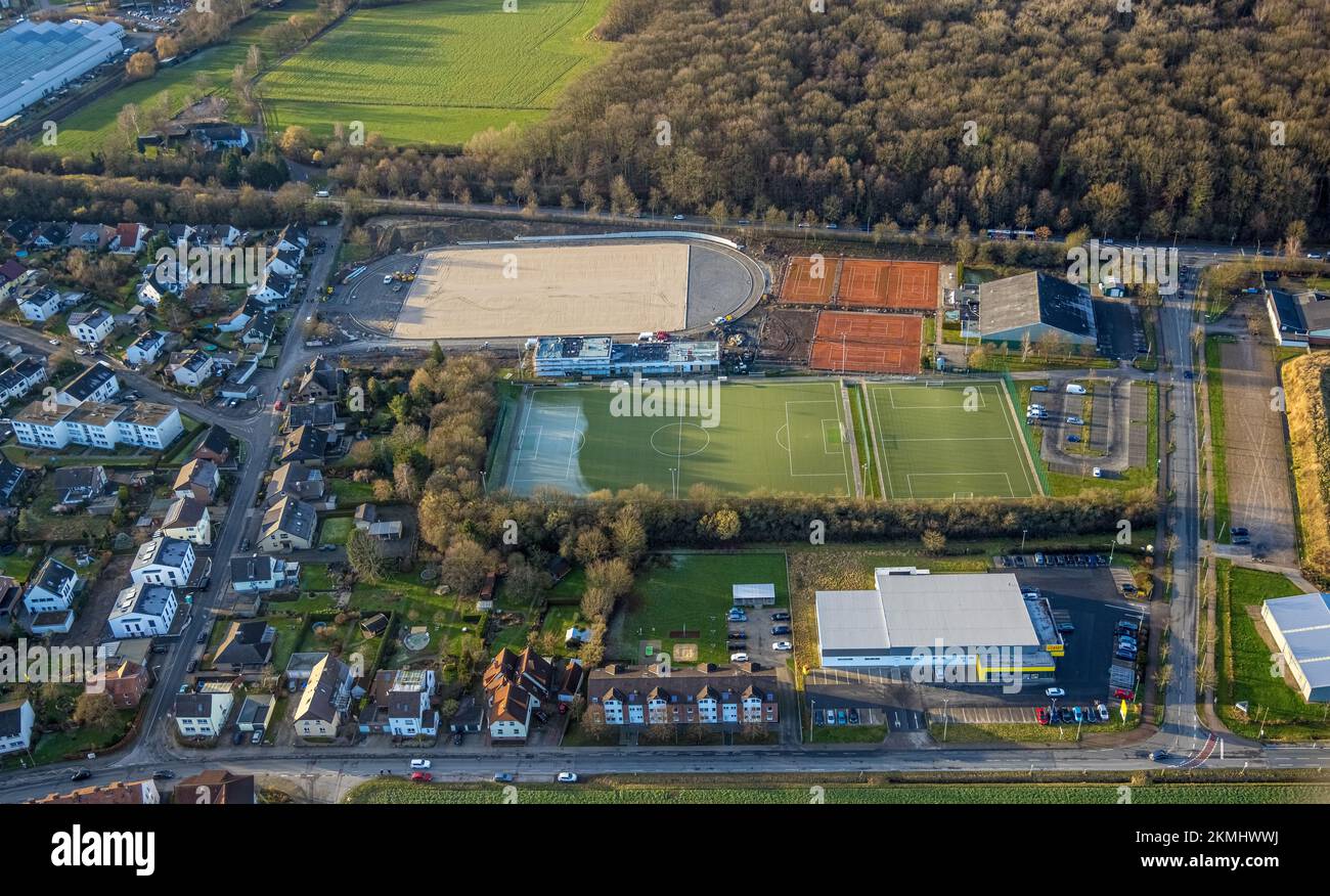 Aerial view, construction site new sports field at the sports facility ...
