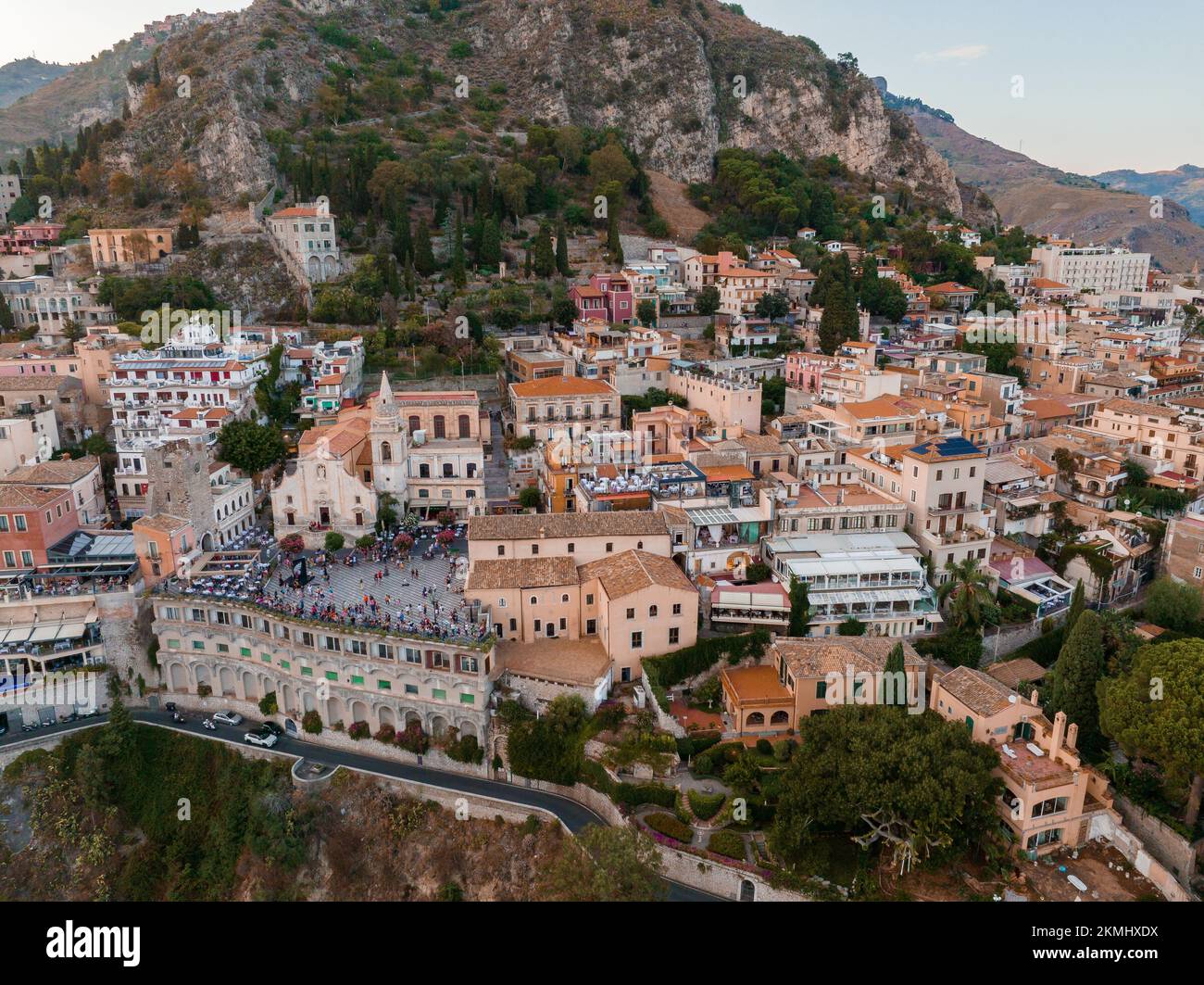 Beautiful aerial view of the Taormina town in Sicily, Italy Stock Photo ...