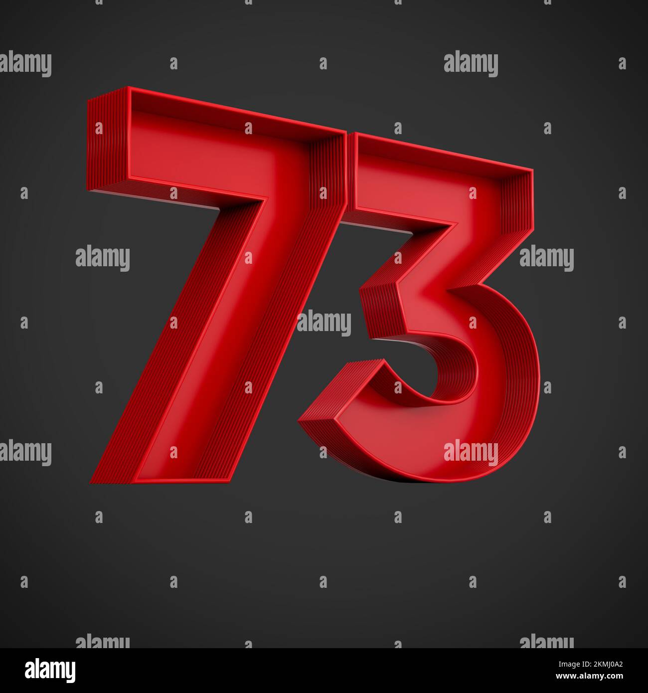A 3d rendering of the number seventy-three in red over the black ...