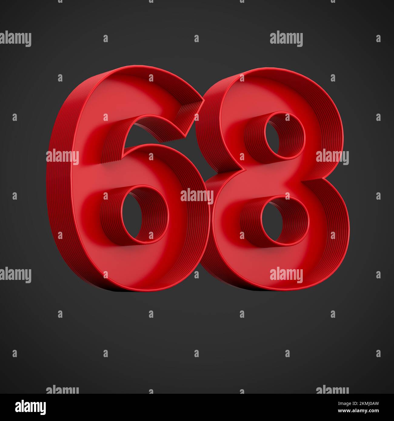 A 3d rendering of the number sixty-eight in red over the black ...