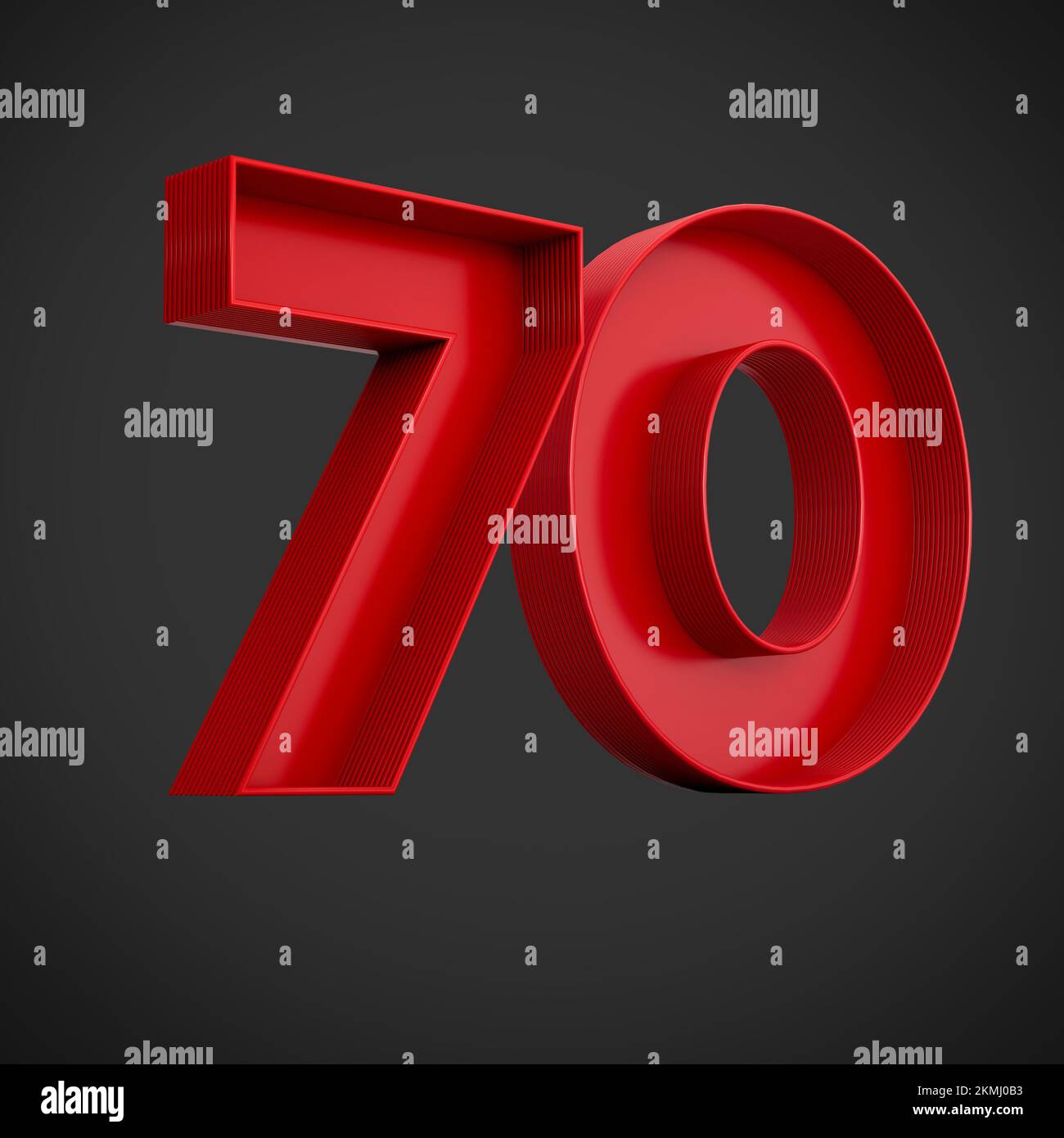 A 3d rendering of the number seventy in red over the black background ...