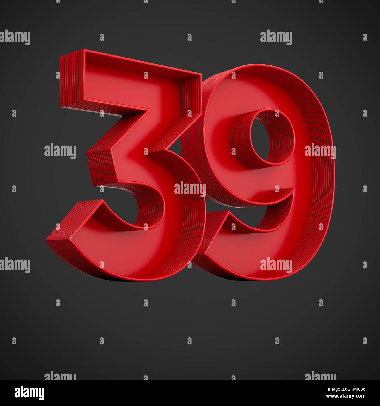 A 3d rendering of the number thirty-nine in red over the black ...