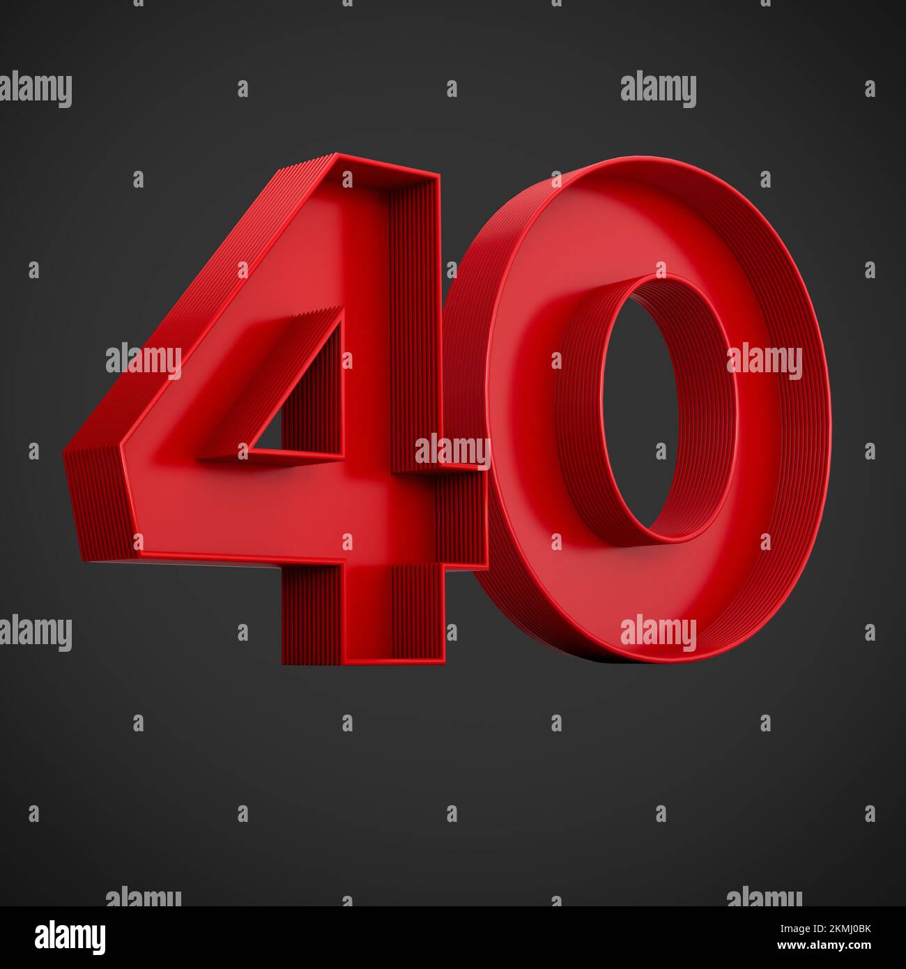 A 3d rendering of the number forty in red over the black background ...