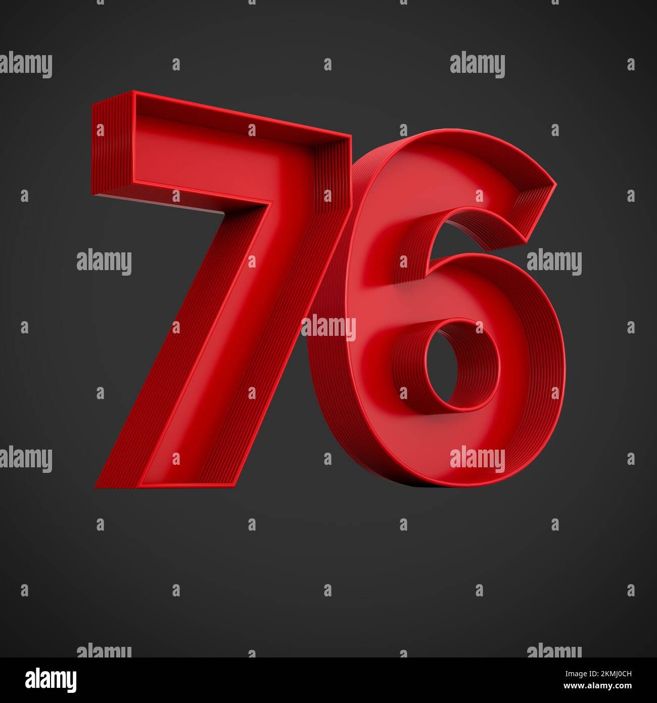 A 3d rendering of the number seventy-six in red over the black ...