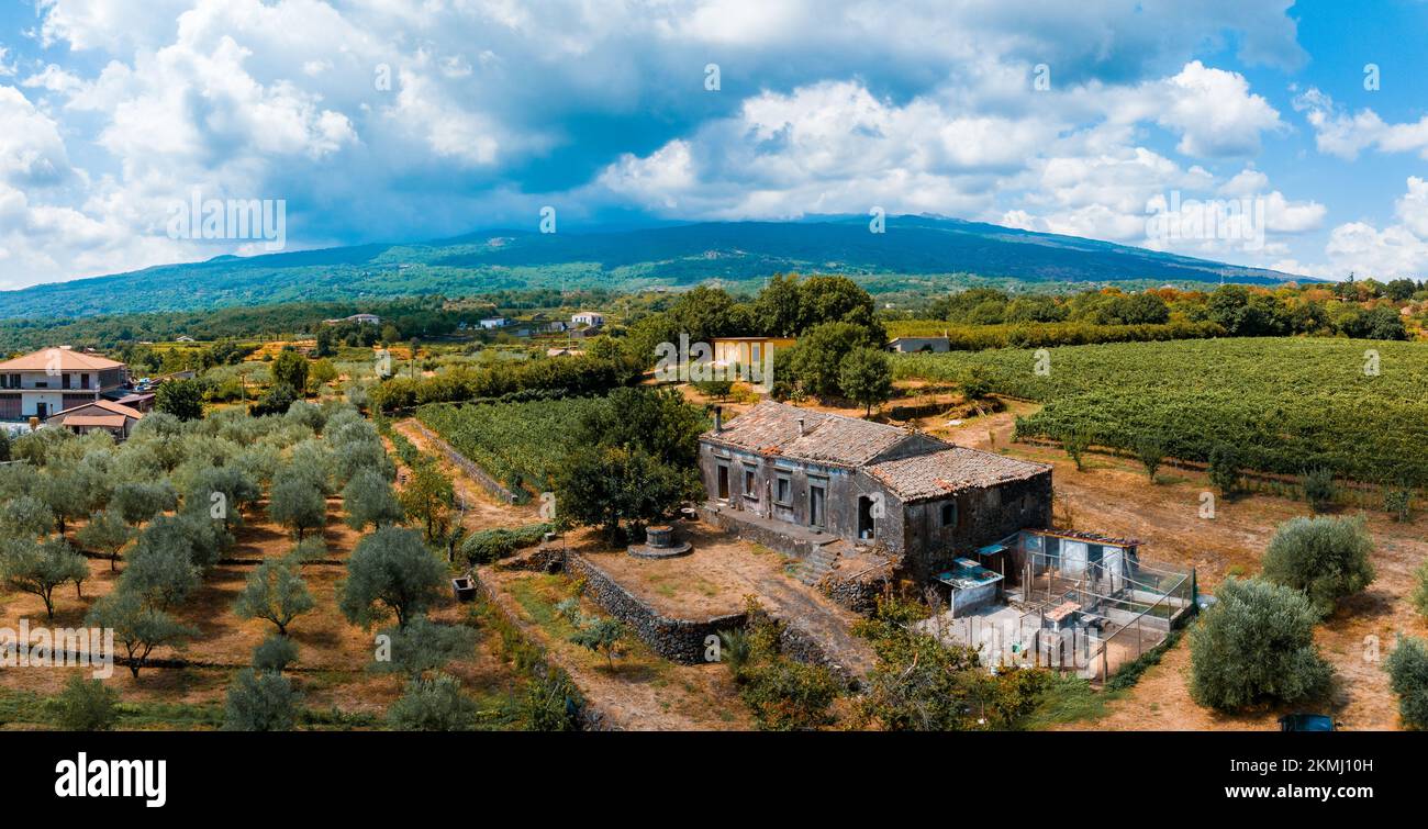 Panoramic aerial wide view of the active volcano Etna Stock Photo - Alamy