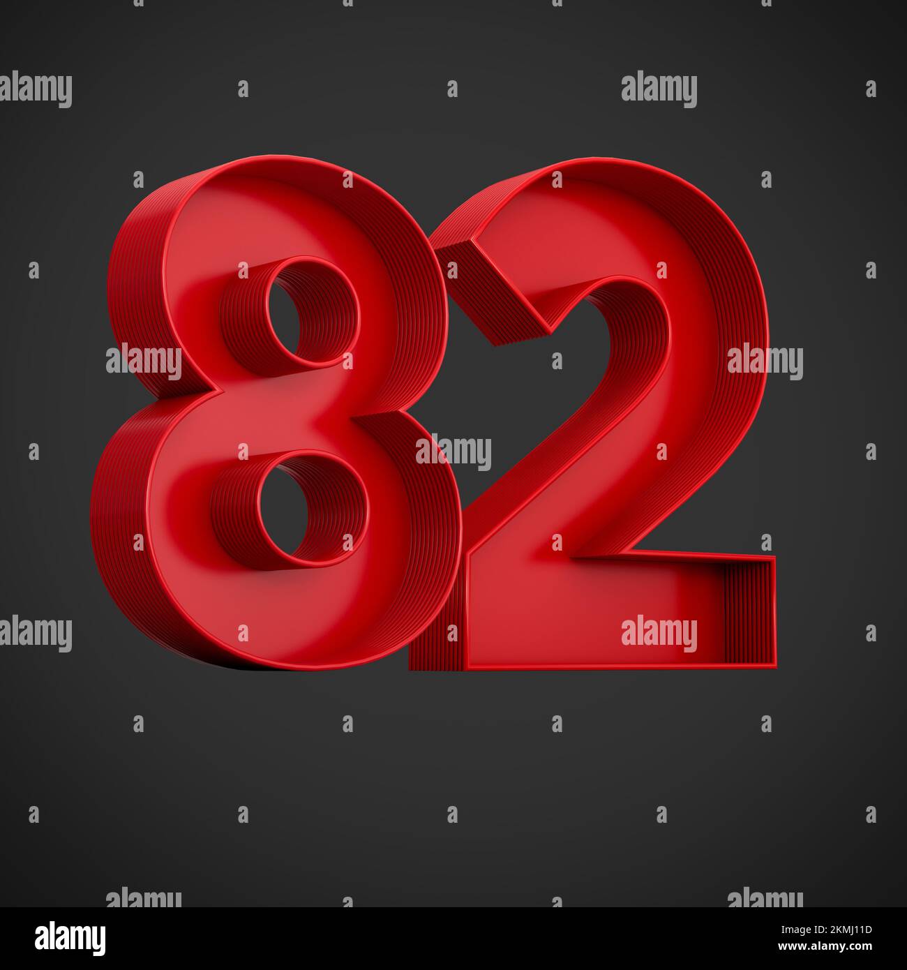 A 3d rendering of the number eighty-two in red over the black ...