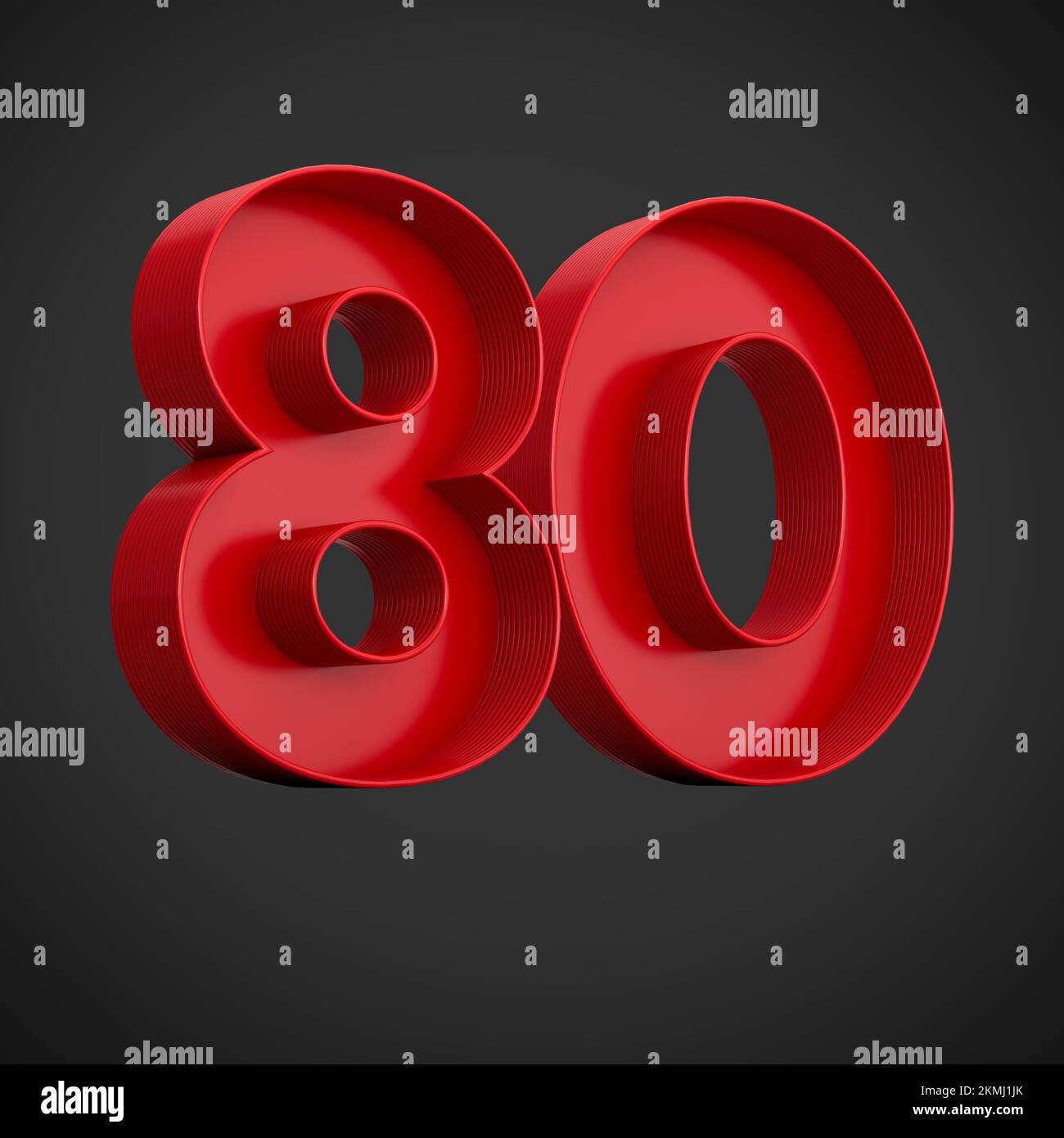 A 3d rendering of the number eighty in red over the black background ...
