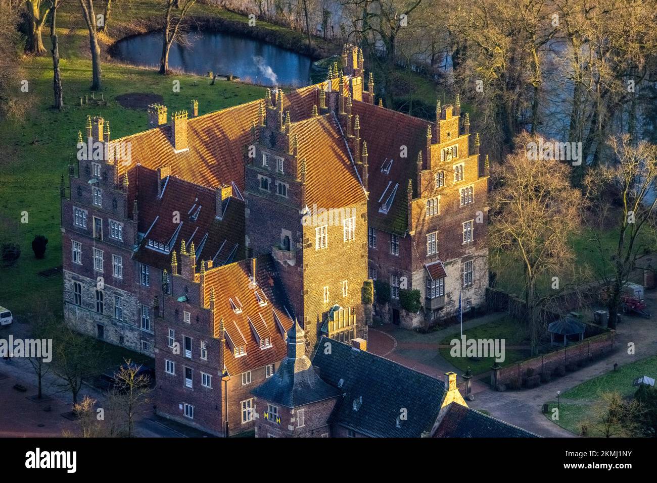 Aerial view, Heessen Castle with private school and boarding school in ...