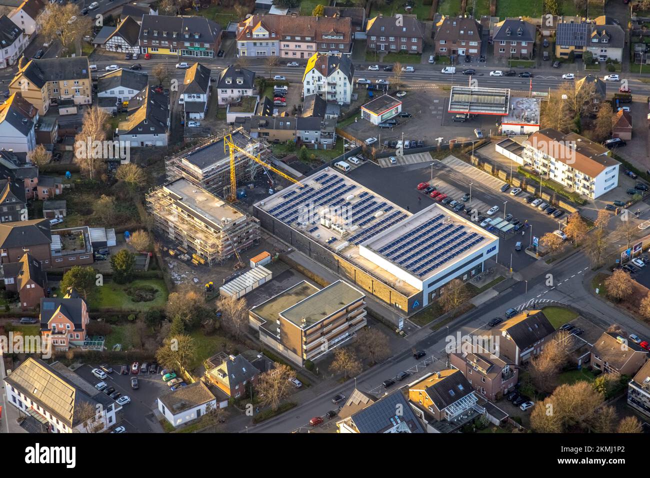 Aerial view, Aldi Nord supermarket with solar roof as well as ...