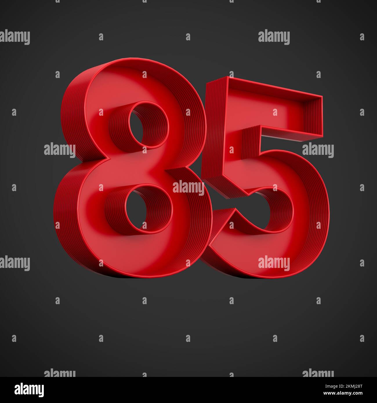 A 3d rendering of the number eighty-five in red over the black ...