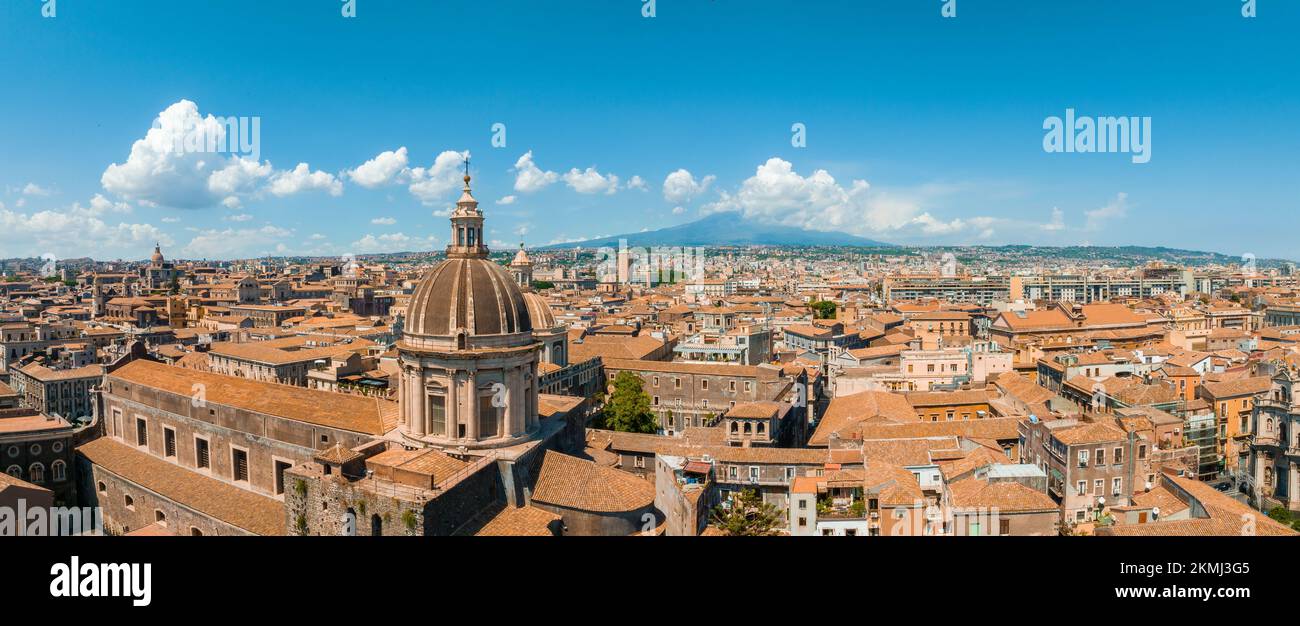 Aerial view on via Etnea in Catania. Dome of Catania and the main ...