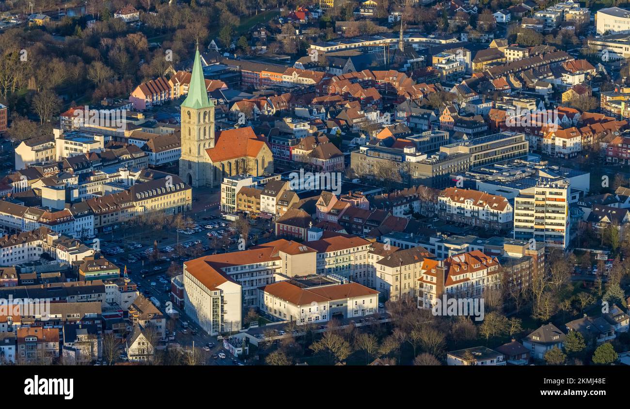 Aerial view, evang. Pauluskirche and Santa-Monica-Platz and St. Marien ...