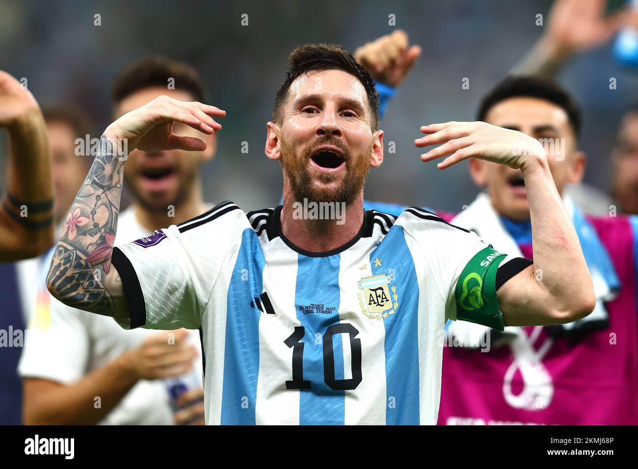Doha, Qatar. 26th Nov, 2022. Lionel Messi of Argentina celebrates at ...