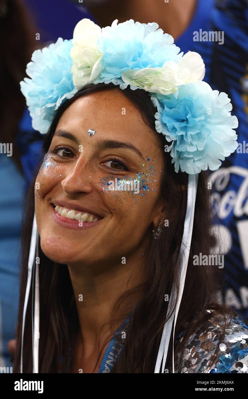 Doha, Qatar. 26th Nov, 2022. An Argentina fan looks on during the 2022 ...