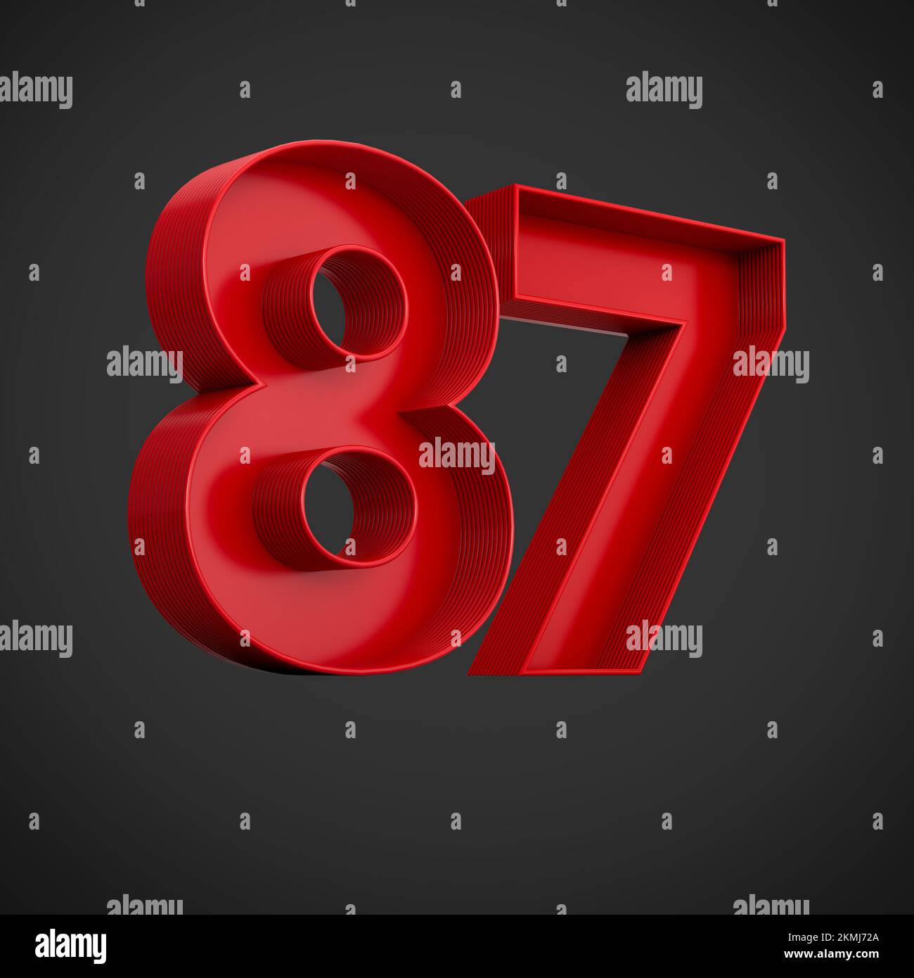 A 3d rendering of the number eighty-seven in red over the black ...