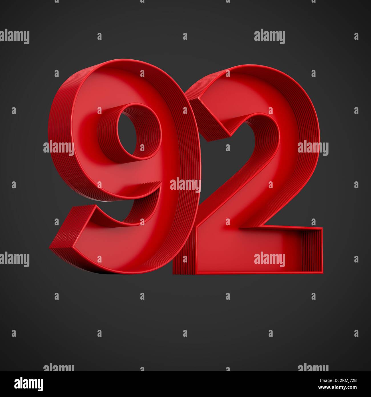 A 3d rendering of the number ninety-two in red over the black ...