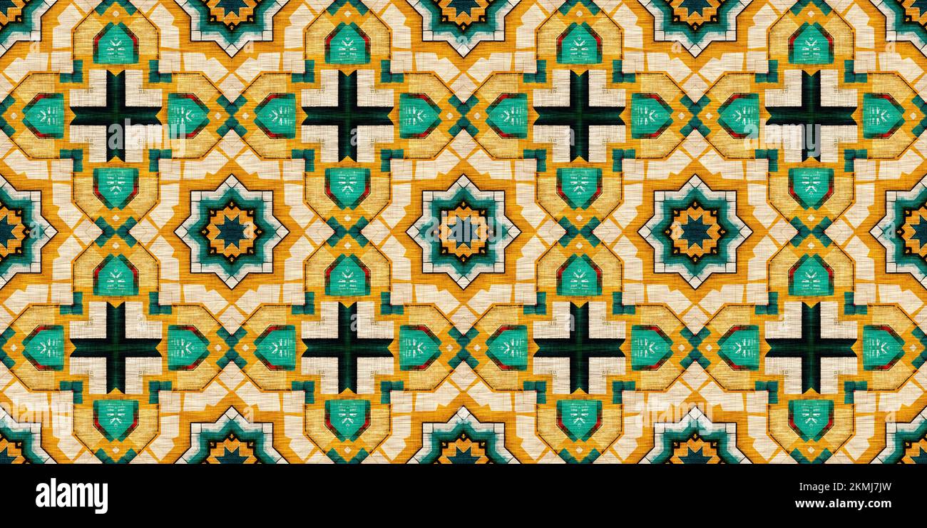 Traditional tile mosaic seamless border pattern print. Fabric effect ...
