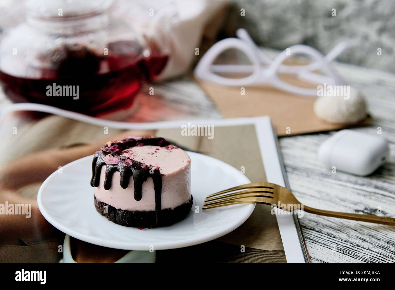 Pink gluten and sugar free aesthetic cashew raspberry cake with ...