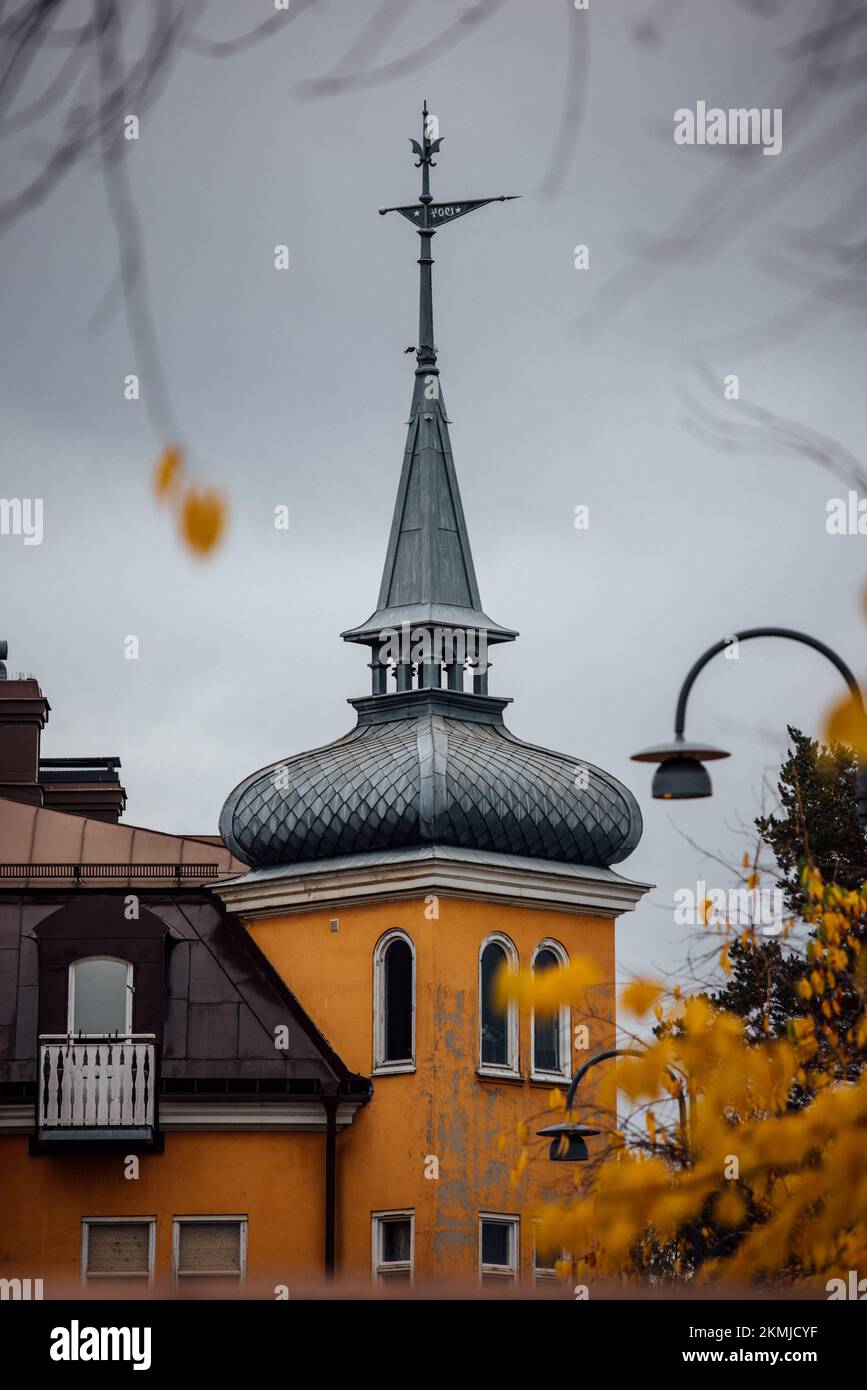 houses with towers in a Swedish city in the fall Stock Photo - Alamy