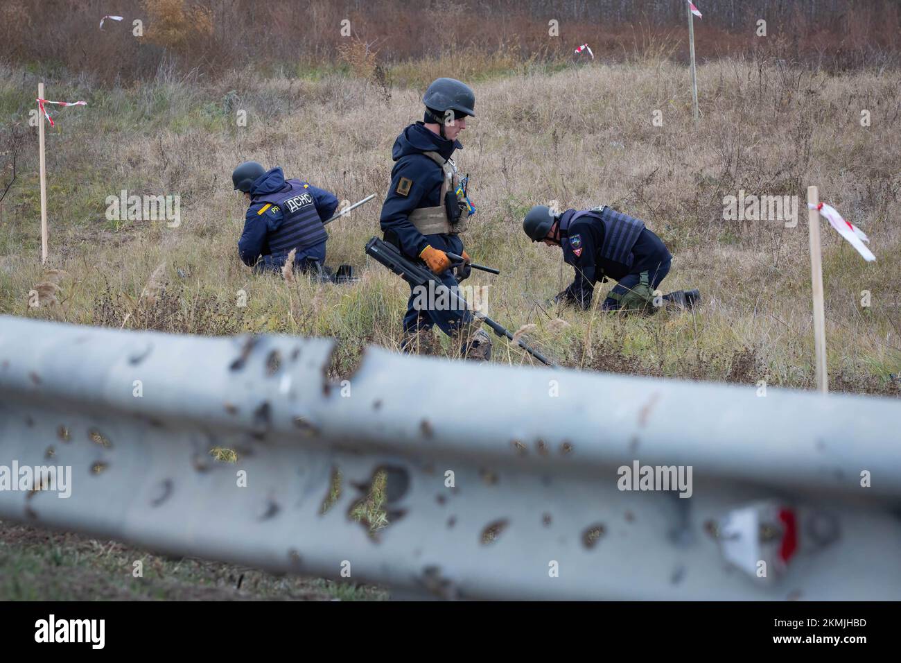 Ukrainian sappers carry out demining at the site of recent fighting ...