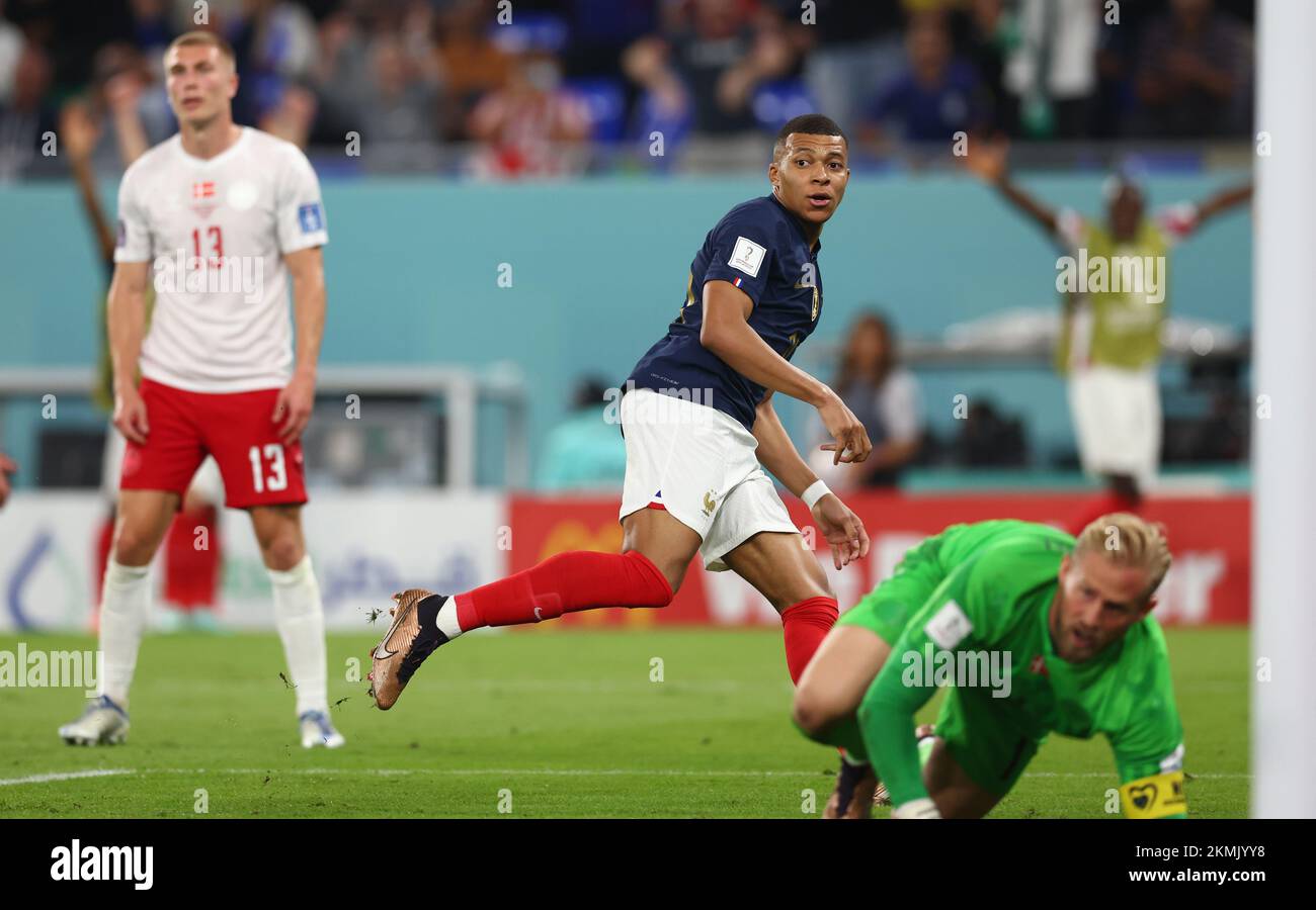 Doha, Qatar, 26th November 2022. Kylan Mbappe of France scores the ...