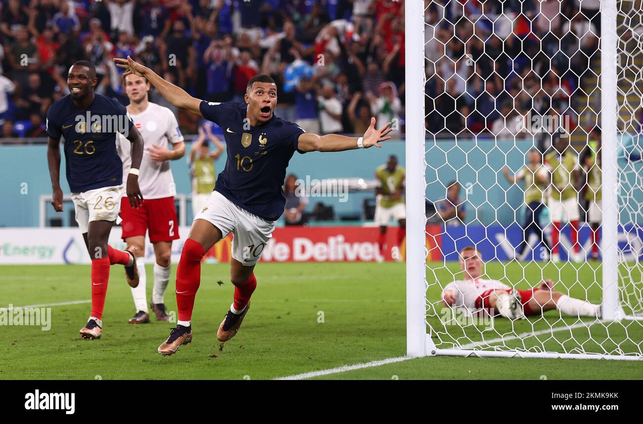 Doha, Qatar, 26th November 2022. Kylan Mbappe of France celebrates ...