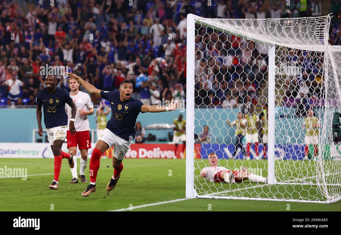 Doha, Qatar, 26th November 2022. Kylan Mbappe of France celebrates ...