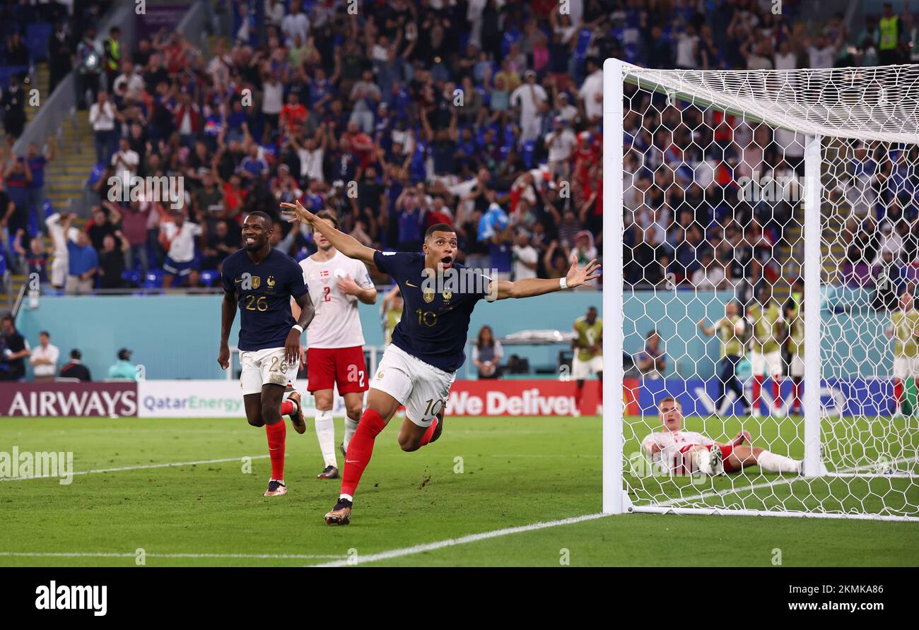Doha, Qatar, 26th November 2022. Kylan Mbappe of France celebrates ...