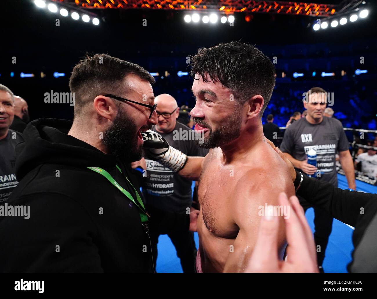 John Ryder (right) celebrates victory by technical knock out of Zach ...