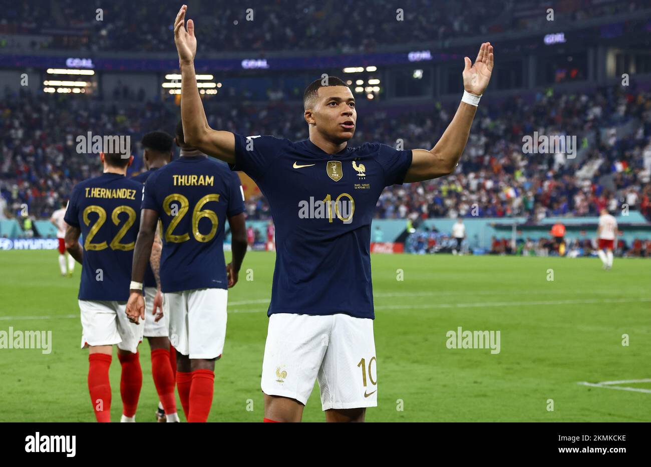 Doha, Qatar, 26th November 2022. Kylan Mbappe of France celebrates ...