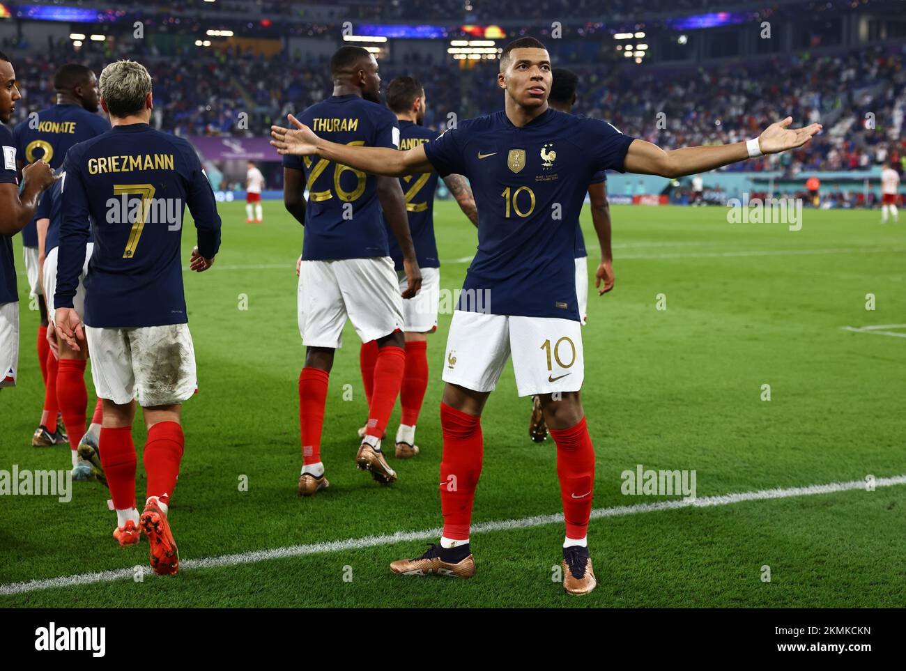 Doha, Qatar, 26th November 2022. Kylan Mbappe of France celebrates ...