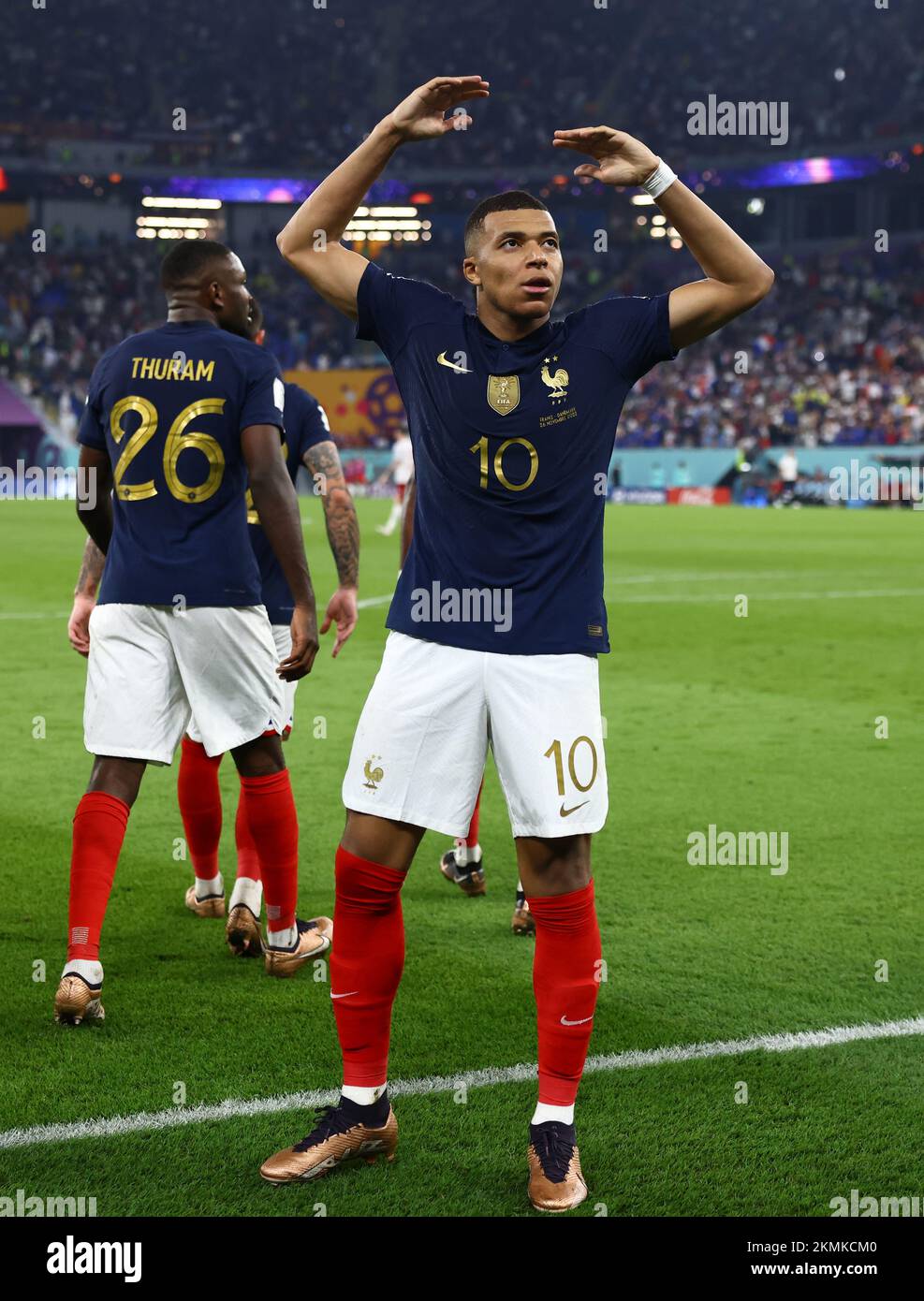Doha, Qatar, 26th November 2022. Kylan Mbappe of France celebrates ...