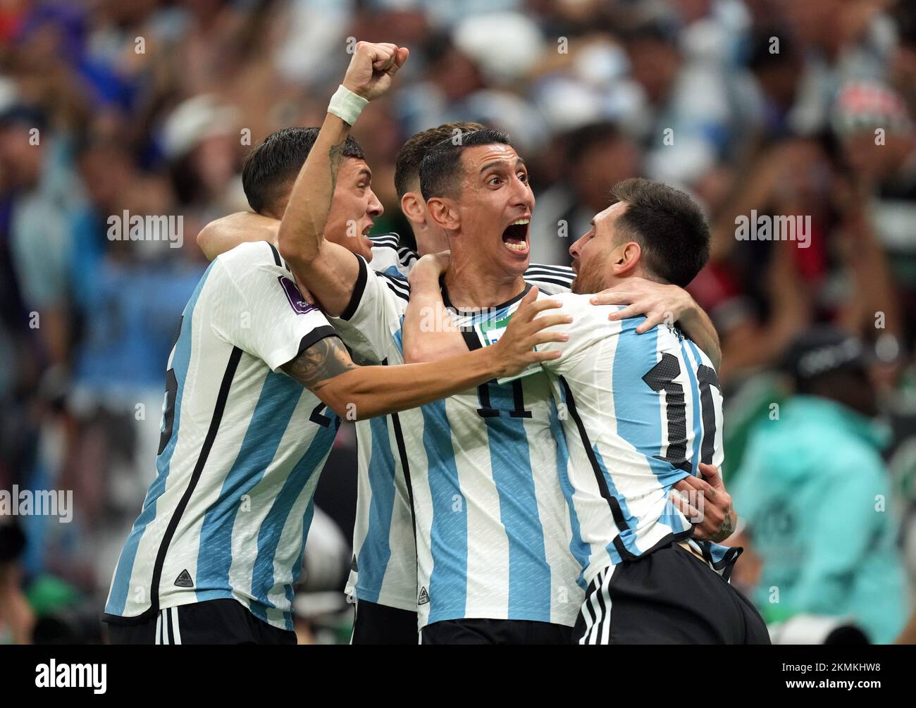 Argentina's Lionel Messi (right) celebrates scoring their side's first ...