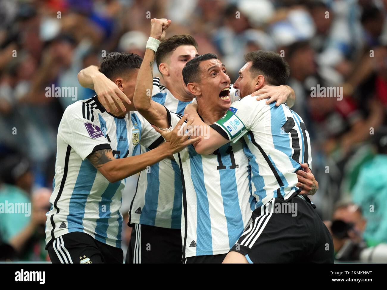 Argentina's Lionel Messi (right) celebrates scoring their side's first ...